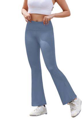Zeagoo Jogginghose Damen Lang Yogahose mit Schlag Flared Leggings High Waist Schlaghose Stretch Sporthose Blickdicht Pliate Arbeit Sweatpants Blau B S