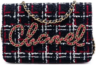 Chanel Hobo Bags - Tweed Written in Chain Logo Wallet on Chain - Gr. unisize - in Blau - f&uuml;r Damen