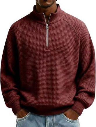 Generic Pull &agrave; manches longues pour homme - &Eacute;l&eacute;gant - Oversize - Col montant - Hiver - Quarter - Fermeture &eacute;clair - V&ecirc;tement de sport - Sans capuche, Bordeaux
