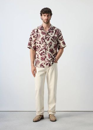 Mango Chemise fluide imprim&eacute;e col bowling pourpre - Homme - XXL - MANGO MAN