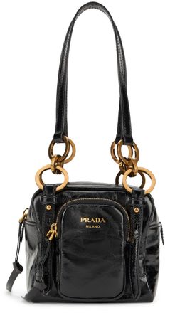Prada Womens Leather Dangle Bag Black Calf Handbags Hand