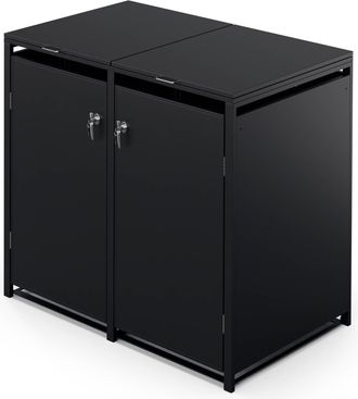 Blumfeldt BinSafe Mülltonnenbox - Wetterfest Verzinkter Stahl, Passend für 60L/120L/240L, Schloss, Modernes Design, 2er Mülltonnenverkleidung, Schwarz