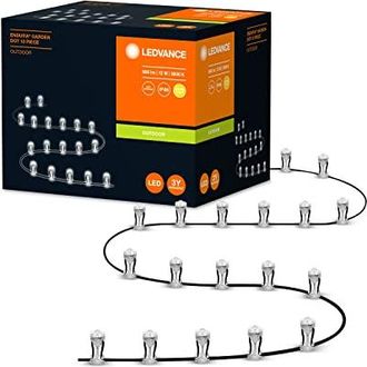 Ledvance LED Gartenleuchte, LED Lichterkette mit 18 LED Dots f&uuml;r Au&szlig;en, Basispaket, Warmwei&szlig; (3000K), 12W, ENDURA GARDEN DOT 18P 4058075478473, transparent