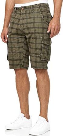 Indicode Hommes Blixt Cargo Shorts | Pantalon Court Cargo avec 6 Poches et Ceinture Army Check L
