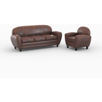 Rendez-Vous D&eacute;co Ensemble canap&eacute; et fauteuil marron vieilli 4 places - Club