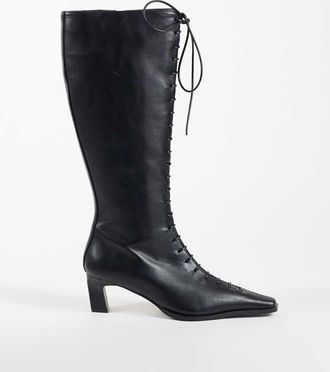 Asos Cullen Schn&uuml;r-Kniestiefel mit Absatz in Schwarz