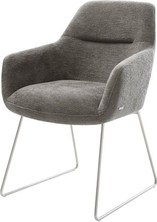 DELIFE Polsterstuhl Pejo-Flex Kufengestell Edelstahl Bouclé Soft Schlamm Taschenfederkern