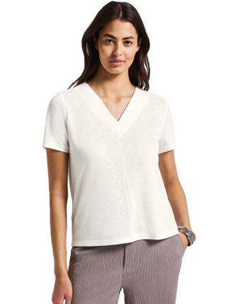Street One Damen V-Neck Shirt in Leinen-Optik
