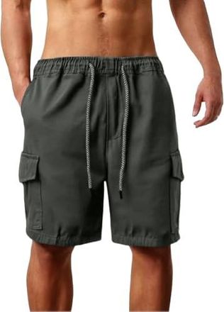 Generic Short cargo pour homme, pantalon cargo noir avec cordon de serrage &agrave; la taille, short d&eacute;contract&eacute; pour gym, salon et ext&eacute;rieur pour gym, motard, cours