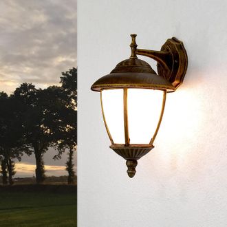 Licht-Erlebnisse Wand Außenleuchte mit Alabasterglas IP43 E27 230V down aus Aluguss Außenlampe Wandleuchte Wandlampe Beleuchtung Hof Garten Antik