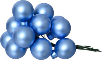 Kaemingk Weihnachtskugeln am Draht Glas 2,5cm x 12 St&uuml;ck Spiegelbeeren Matt - kleine Dekokugeln - Christbaumschmuck & Weihnachtsdeko - Himmelblau