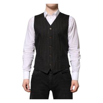 Dolce & Gabbana Schwarze Streifen Wollformales Herrenweste - - Suits - Herren - Schwarzk - M