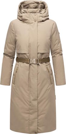 Navahoo Damen Wintermantel warmer, wasserabweisender Parka mit (abnehmbarer) Kapuze und Tailleng&uuml;rtel Waldbummler 14 Taupe Grey Gr. XXL