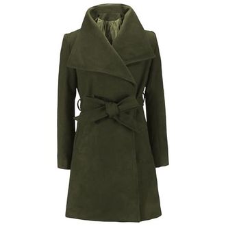 Generic Manteau long caban pour femme, manteau dhiver ouvert sur le devant et ceintur&eacute;, tendance pour temps froid, vert arm&eacute;e, taille XL