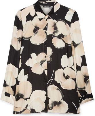 Fiorella Rubino Femme, Blouses et Chemises, Noir, Taille: 46 FR Chemise en satin &agrave; imprim&eacute; floral