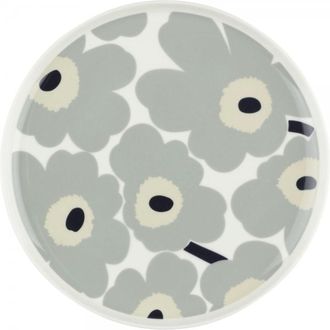 Marimekko Oiva/Unikko Plate 25 cm, D 25 cm - White, lt.Grey, Sand, dk.Blue