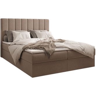 E-MEUBLES Boxspringbett mit Matratze, Doppelbett mit Bettkasten, aus Samt, dekoratives Kopfteil - Continentalbett 01 (180x200, Cappuccino (Trinity 5))
