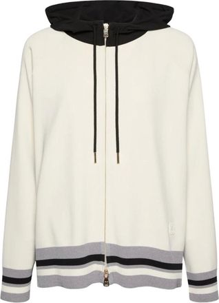 Elena Miro Femme, Sweatshirts et sweats &agrave; capuche, Blanc, Taille: 38 FR Maglia zip e cappuccio