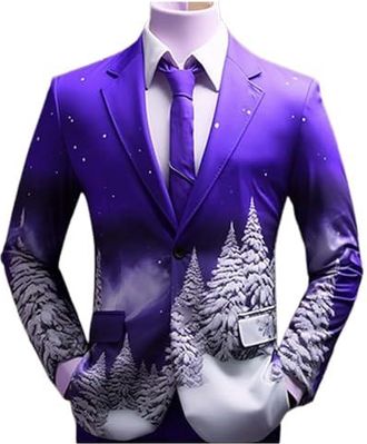Generic Costume Noel Homme Manches Longues, Costumes De Noël pour Homme Imprimé Blazer De Noël pour Les Affaires Et Le Commerce Christmas La Mode Loisirs Cool