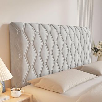 Generic Velours Gepolsterte Kopfteilbezug F&uuml;r Bett Staubdichte Dehnbare Verdickt Gesteppt Einfarbig Baumwolle Kopfbedeckungen Abdeckung Schutzh&uuml;lle F&uuml;r 150/16