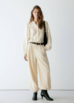 Mango Blouse Lyocell d&eacute;tails brod&eacute;s blanc cass&eacute; - Femme - XS - MANGO