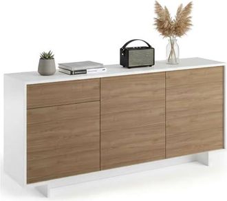 Dmora Sideboard Agrifoglio, Wohnzimmer-Sideboard, Wohnzimmer-Buffet mit 3 T&uuml;ren und 1 Schublade, 100% Made in Italy, 170 x 42 x 78 cm, Wei&szlig; und Eiche