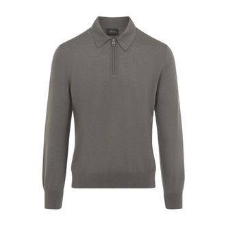 Brioni Langarm Zip-Polo - - Tops - Herren - Grau - L
