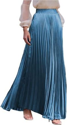 Generic Jupe Plissée Longue 2025 Ete Chic et Elegant Droite Jupes Femme Satin Jupe Longue Fluide