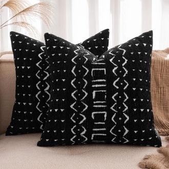 Miulee 2er Kissenbezug 40x40 H-Schwarz Chenille Boho Kissenbezüge Kissenhülle Sofakissen dekokissen zierkissen Elegantes Design für Couch Sofa Wohnzimmer