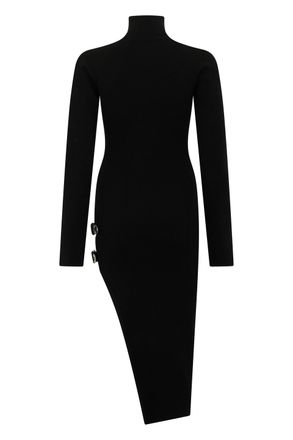 Blumarine Womens Midi Knit Dress With Buckles Black Virgin Wool