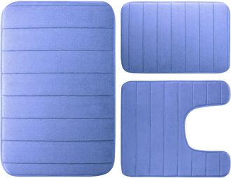 Generic Samt-Memory-Schaum-Badezimmerteppich, 3er-Set, wasserabsorbierend, rutschfest, extra weich(Bluish Purple)