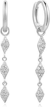 Ania Haie Boucles doreilles cr&eacute;oles Dusk Divas Pav&eacute; Sparkle Drop Huggies en argent sterling 925, serties de 54 zircones, dimensions : 8,8 x 1,5-1,7 mm, emballag