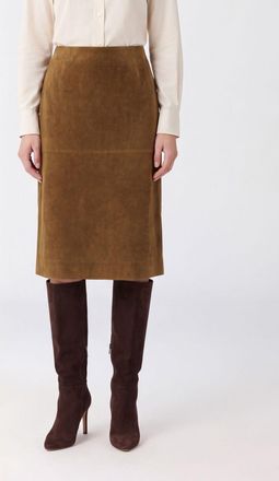 Jil Sander Midi-Bleistiftrock aus Veloursleder mit hohem Bund und Schlitz