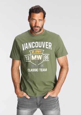 Man's World T-Shirt MANS WORLD, Herren, Gr. 5XL (72/74), gr&uuml;n (khaki), Single Jersey, Obermaterial: 100% Baumwolle, bedruckt, normal, Rundhals, Shirts T-Shirt, Ku