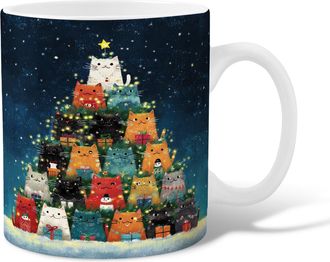 Generic Keramik-Kaffeetasse mit Katzen-Motiv, Weihnachtsmotiv, mit Griff, Geschenk f&uuml;r Freundschaft, Familie, Kollegen, Lehrer, Schatz, Mitarbeiter, 425 ml, B