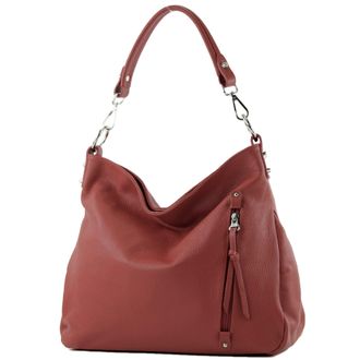 modamoda.de T183 Damen Schultertasche Handtasche Tragetasche Echtleder Gro&szlig; handmade in Italy, Farbe:Purpurrot