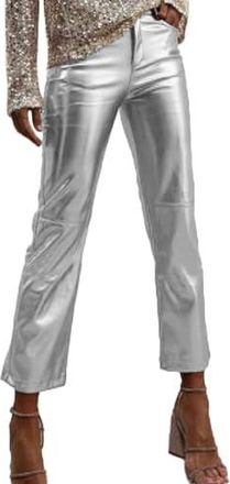 Onsoyours Pantalons Femmes Brillant Minces Legging Mode Décontracté Élastique Pantalon Crayon Solide Couleur Pants Streetwear Clubwear Disco Affaires B Argenté 