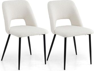 Costway Chaises de Salle &agrave; Manger Lot de 2, Chaise Velour avec Dossier Creux, Pieds en M&eacute;tal, Chaise Salon Rembourr&eacute;e pour Cuisine, Chambre, Beige