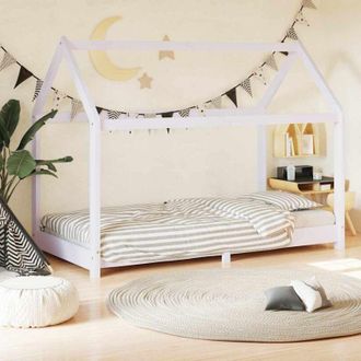 vidaXL Vidaxl - Lit cabane enfant 70x140 cm - Cadre en bois de pin massif blanc - Lattes en contreplaqu&eacute; - Facile &agrave; assembler - Pour enfants de plus de 4 ans