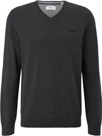 s.Oliver V-Ausschnitt-Pullover Pullover (1-tlg) V-Ausschnitt, langarm, Logo-Stickerei