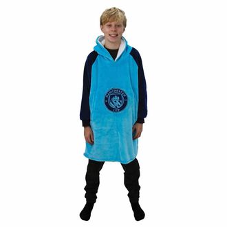Manchester United Character World Manchester City FC Hugzee &uuml;bergro&szlig;es tragbares Kapuzen-Fleece | Super warmes und gem&uuml;tliches Premium-Sherpa-Futter Design
