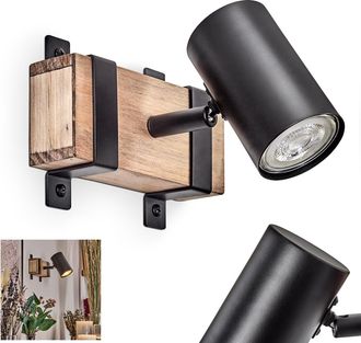HOFSTEIN Wandleuchte Storuma, Wandlampe aus Metall/Holz in Schwarz/Natur, Leuchte im Industrial/Retro/Vintage Design, verstellbarer Schirm (&Oslash; 5,5cm), GU10, Woh