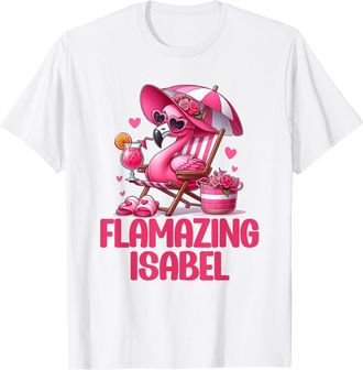 BDAZ Flamazing Isabel Pink Flamingo Tropical Beach Scene Damen T-Shirt