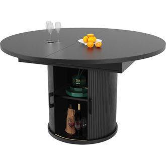Liberte Libert&eacute; - Table Salle &agrave; Manger, Table Ronde Extensible Noir, Table a Manger Ronde Extensible 6 Personnes, Rangement, Plateau Modulable