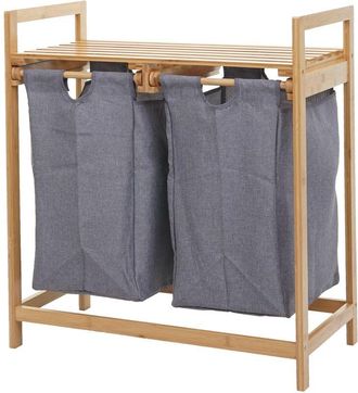 Hhg neuwertig] W&auml;schesammler 731, Laundry W&auml;schesortierer W&auml;schekorb W&auml;schebeh&auml;lter, Bambus 2 F&auml;cher 74x64x33cm 70l dunkelgrau