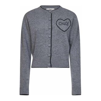 Chlo&eacute; Femme, Pulls, Gris, Taille: 40 FR Cardigan en laine et cachemire &agrave; logo