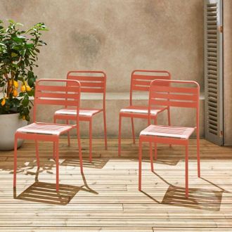 Sweeek Lot de 4 chaises de jardin acier. 4 places. tomette. Amelia. L44 x P52 x H79cm