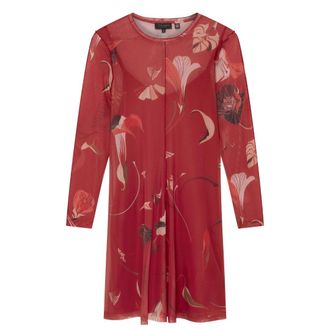 Ted Baker Mesh Langarm-midikleid Mit Print, Rot