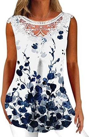 Onsoyours Femmes Dentelle Col en V Cami Débardeurs Casual lâche Chemises sans Manches Chemisier Sexy Vest Tank Tops Fluide Haut Chic T Shirt Printemps Eté B Ble
