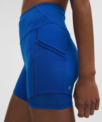lululemon Fast and Free Shorts mit hohem Bund und Spitzenbesatz 5 Taschen f&uuml;r Frauen - 15 cm - Gr&ouml;&szlig;e 12 in Galactic Cobalt